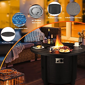 TLGREEN Propane Fire Pit Table 42in, 50,000 BTU Auto-Ignition Round Gas Fire Pits for Outside Patio, Fire Table with Waterproof Cover, Blue Stone and Lid, CSA Certification
