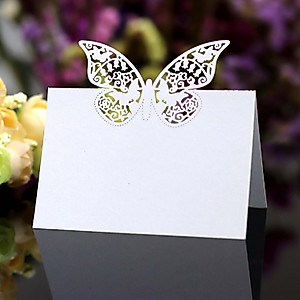 50 Pcs Place Cards for Table Setting with Butterfly White Folded Blank Table Seat Card Name Signs Card for Reception Baby Shower Weddings Party Dinner
