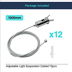 12 Sets Hexagon Garage Light Suspension Cables Kit Steel Hanging Chains 3.28ft, Hex Honeycomb Light Connectors Pendant Light Wire Rope Cable Heavy Duty Chandelier Wire Adjustable (1m 12pcs)