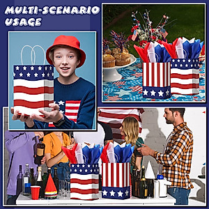 16 Pieces Patriotic Gift Bags with Handle with 18 Pcs Tissue Paper 4th of July Gift Bags American Flag USA Gift Bags for Veterans Day Memorial Day Independence Day Party (Cute Style)