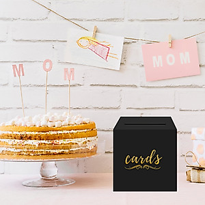 sunepany Black Card Box Cardboard Card Box for Wedding Funeral Birthday Bridal & Baby Shower, Envelope Box for Party Gold Card Box with Slot Card Boxes for Parties Graduation Card Box