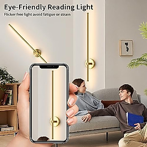Gednbo Remote Control Dimmable Modern Wall Sconce Set of Two, Multicolor, DIY 350° Rotate, Memory Function, Wall Light for Bedroom, Living Room, TV Wall, Game Room, Hardwired (Gold, 31.5 inches)