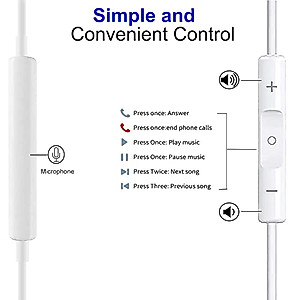 Wired Headphones 2Pack Earbuds with Microphone,in-Ear Headphones HiFi Stereo,Built-in Volume Control,Earphones Wired Compatible with iPhone, iPad, MP3, Samsung,Most 3.5mm Jack White