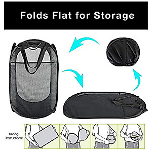 Smart Design Pop Up Laundry Hamper with Easy Carry Handles and Side Pocket - Set of 2 - Durable Fabric Collapsible Design - Clothes & Laundry - Home Organization - Holds 2 Loads - 14 x 23 Inch - Black