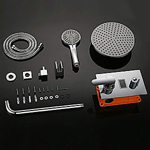 Naples Wall Mount Shower Set With Digital Mixer - LED Display Round Shower Head Hot & Cold Temperature Control - BS61LD Single Handle Contemporary Style Chrome Shower Set Shower Head Size - 10 Inch