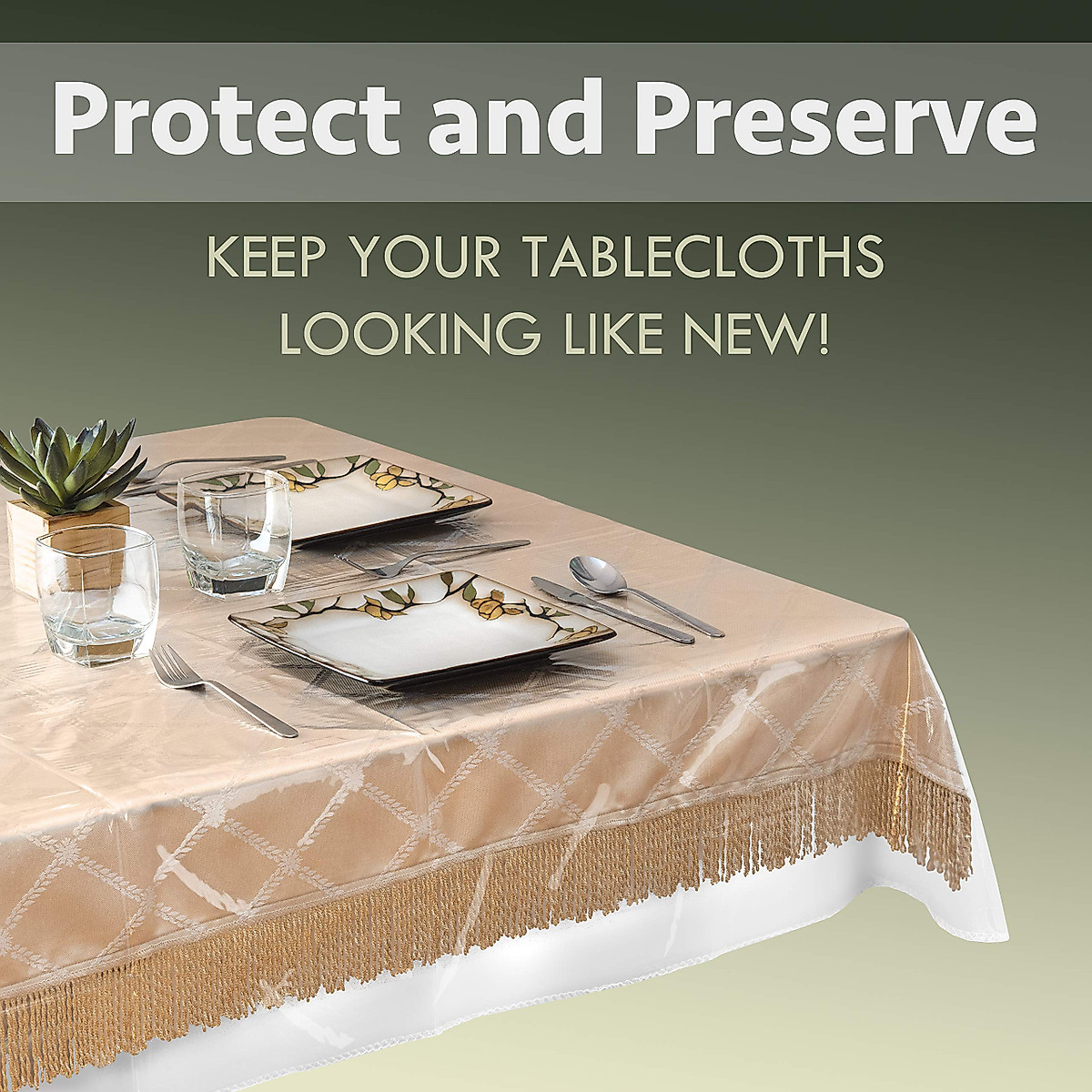 Elaine Karen Clear Plastic Table Cover Protector 100% Waterproof Table Protector Crystal Clear Plastic Tablecloth Cover for Dining Table Heavy Duty Vinyl, 54" x 72" Oval