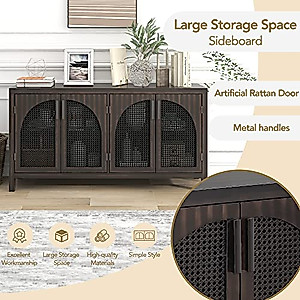 P PURLOVE Sideboard, Large Storage Space Sideboard with 2 Cabinets and Metal Handles, Buffet Sideboard Storage Cabinet with Adjustable Shelves for Living Room and Entryway (Espresso)