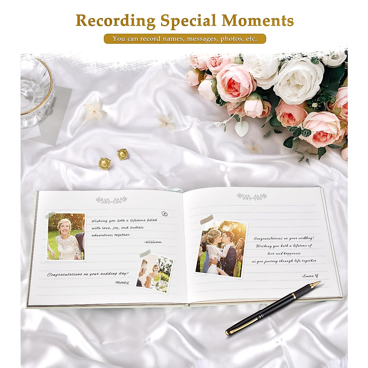 Jowaia Wedding Guest Book - Guest Book for Wedding Reception, Baby Shower, Birthday, Anniversary and Special Day - Registry Guestbook for Guests to Sign in and Add Photos with 110 Lined Pages (Cream)
