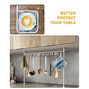 Carosoffe Blue Grey Modern Pot Holders Set of 2 Heat Insulation, Gray Abstract Art Oil Painting Hot Pads & Potholders for Kitchen, Retro Blue Smear Farmhouse Oven Mitts for Baking Cooking Barbecue