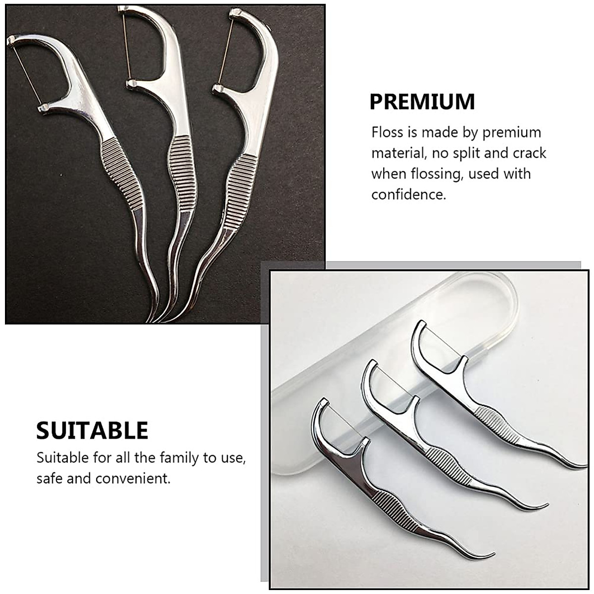 HEMOTON 6pcs Dental Floss Pick Portable Angled Flossers Stainless Steel Toothpicks Outdoor Teeth Cleaning Tools for Travel Teeth Care