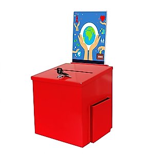 FixtureDisplays® Red Metal Donation Box Suggestion Tithes Offering Box with Sign Holder 8.5X8.1X18" 11573RED