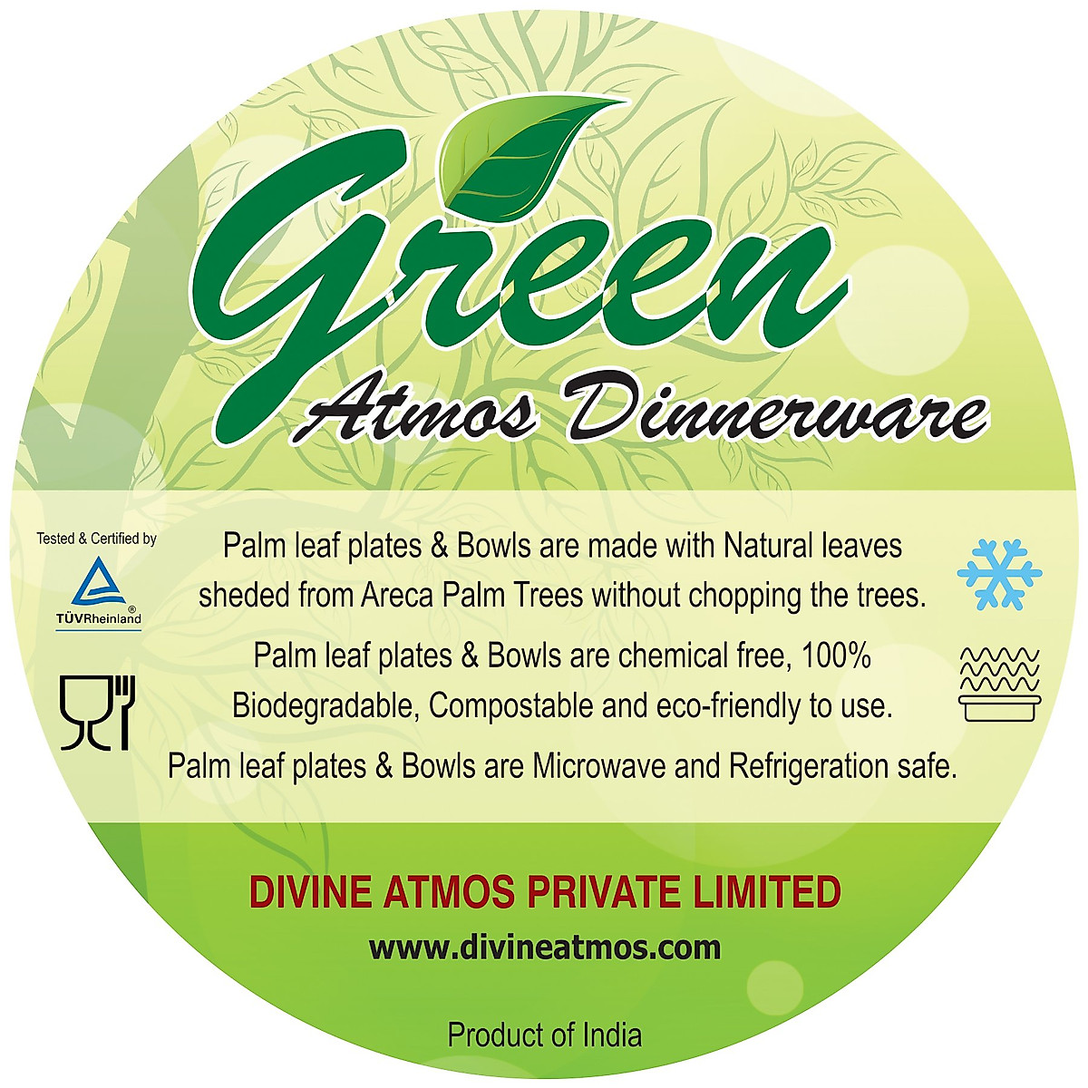 Atmos Green 25 pack 10" Square Palm Leaf Dinner Plate Compostable disposable premium heavy duty Eco-Friendly Microwave Refrigeration safe Bamboo like Wedding Events Party