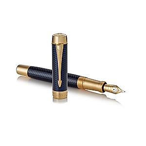 PARKER Duofold Centennial Fountain Pen, Prestige Blue Chevron, Fine Solid Gold Nib, Black Ink and Convertor (1931369)