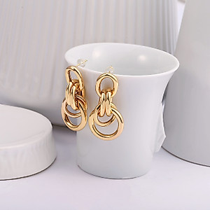 PERNNLA PEARL 18K Gold Drop Dangle Earrings for Women Dainty Long Circle Geometric Earring Big Boho Statement Earrings Women Jewelry