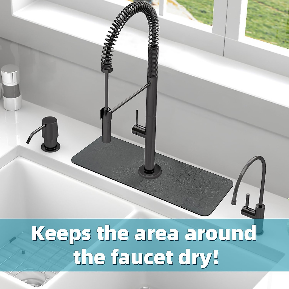 LOPNUR Faucet Mat for Kitchen Sink, 14.5 inch Cuttable Sink Water Splash Guard Behind Faucet, Kitchen Sink Faucet Mat Splash Guard with Super Absorbent Diatomite 14.5''x5.5'' (Grey, 1 Pack)