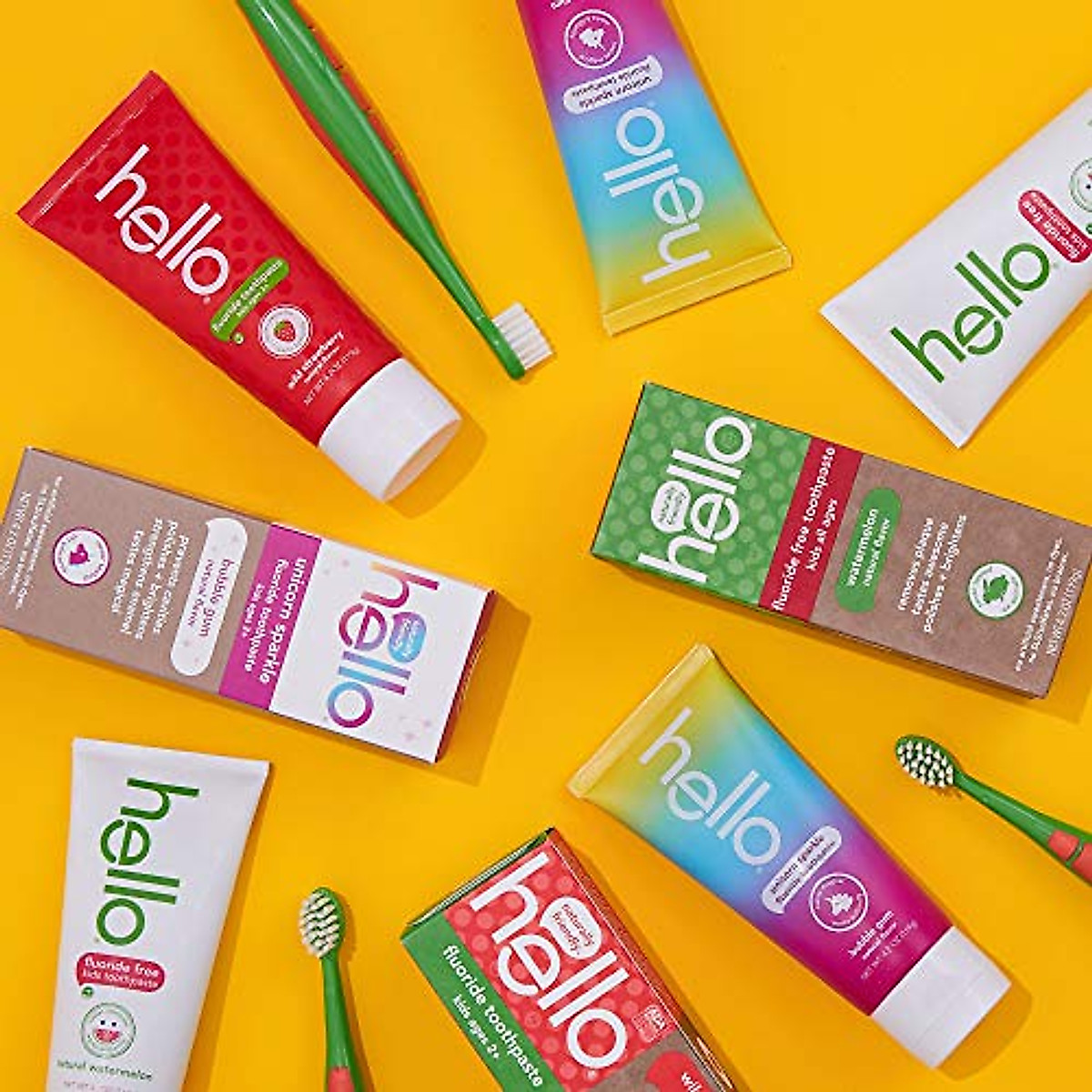 Hello Natural Watermelon Flavor Kids Fluoride Free Toothpaste, Vegan, SLS Free, Gluten Free, Safe to Swallow for Baby and Toddlers, 4.2 Ounce (Pack of 4)