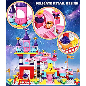 Castle Building Blocks Set Toys for Girls Princess Castle Large Building Blocks Bricks Race Track Kids STEM Educational Construction Roller Coaster Toys for Age 3+ Toddler Kid Boy Girl Gift Toy 161Pcs