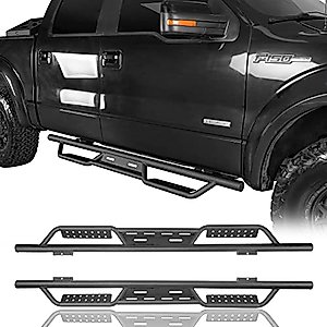 V8 GOD F150 Side Step Running Board Nerf Rails Rock Slider Bar Texture Steel Compatible with Ford F-150 2009-2014 SuperCrew