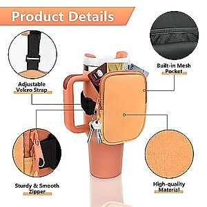 WUQID Adjustable Water Bottle Pouch for Stanley Quencher Adventure & Stanley IceFlow 20oz 30oz 40oz, Gym Accessories for Women Men, Tumbler Pouch Bag with Cards, Keys, Wallet, Earphone,Compact