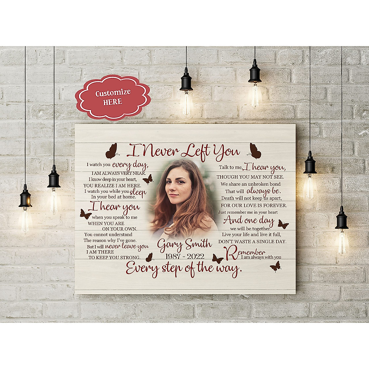 I Never Left You Personalized Sympathy Canvas for Loss of Loved One, Memorial Gifts for Loss of Sister Daughter - VTQ125 (10x8 inch), Multicolor