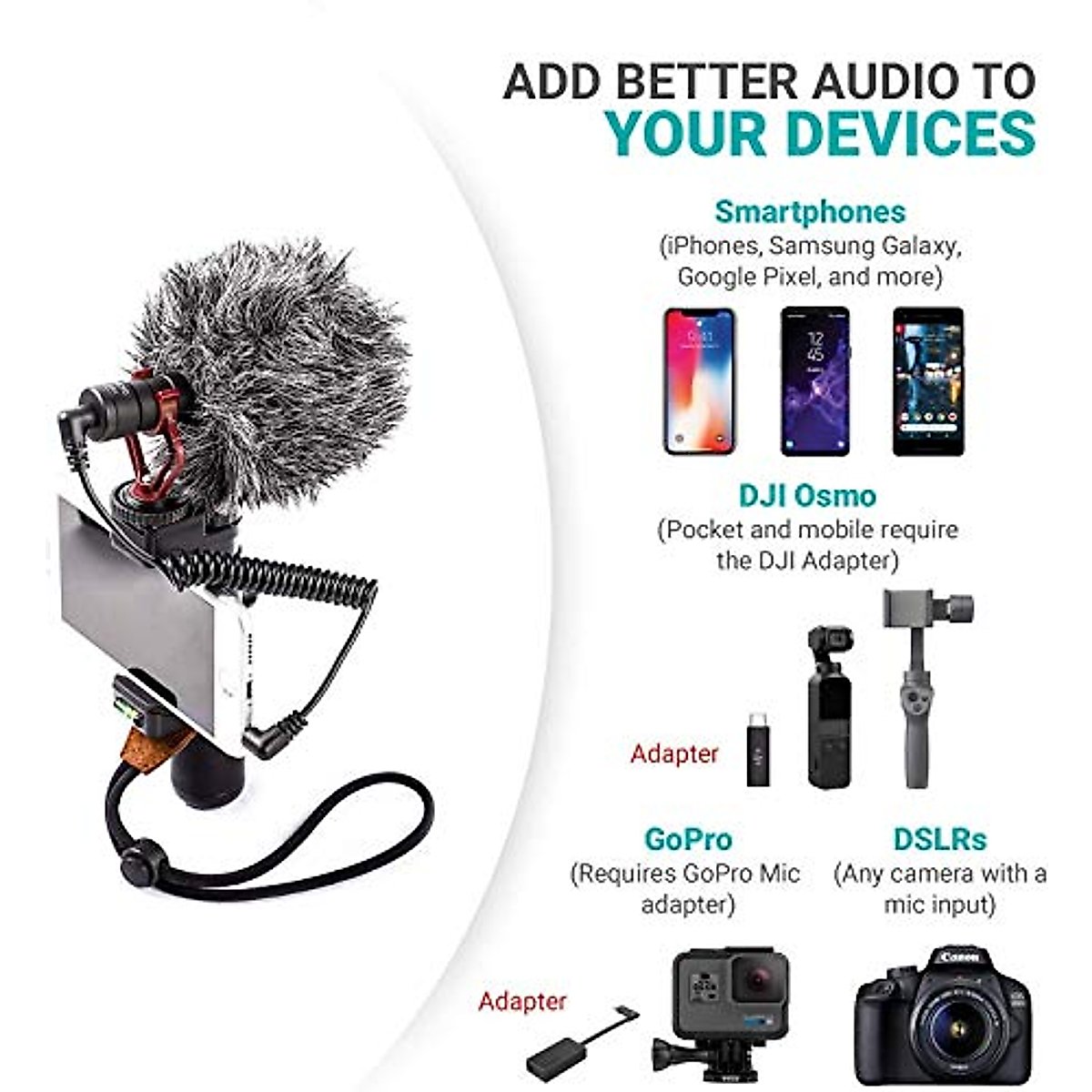 Movo VXR10 Universal Video Microphone with Lightning Dongle Adapter - Includes Shock Mount, Deadcat Windscreen, Case - Compatible with iPhone 14, 13, 12, 11, XS, XR, X, Pro, Max, and More