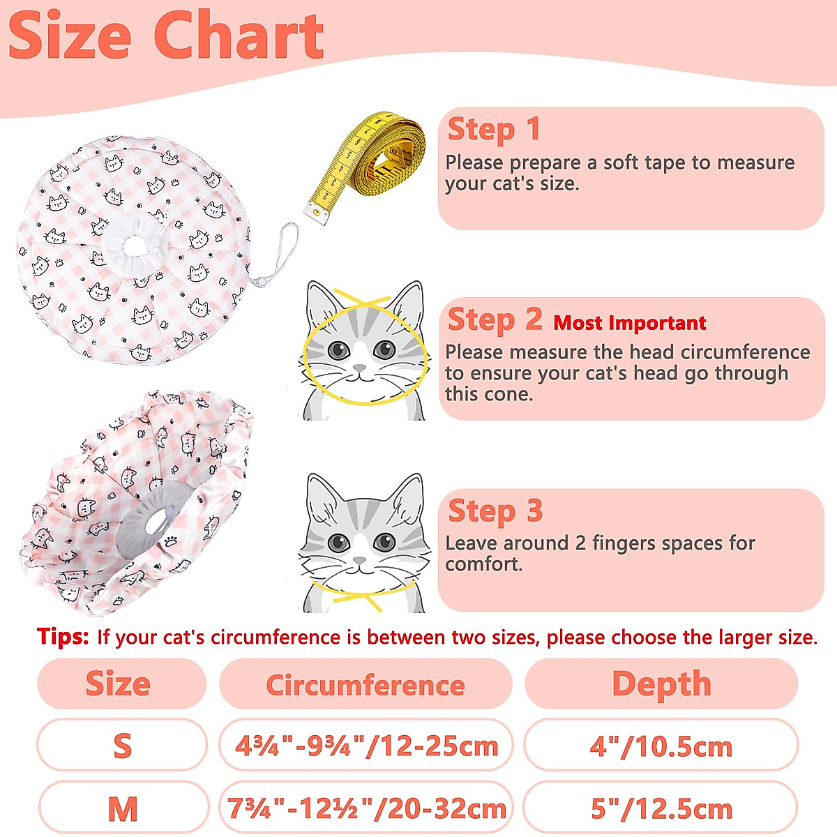 Crazy Felix Cat Cone, Soft Cat Cone Collar to Stop Licking and Scratching, Adjustable Recovery Cone for Cats After Surgery with Drawstring Design, Easy to Eat and Drink