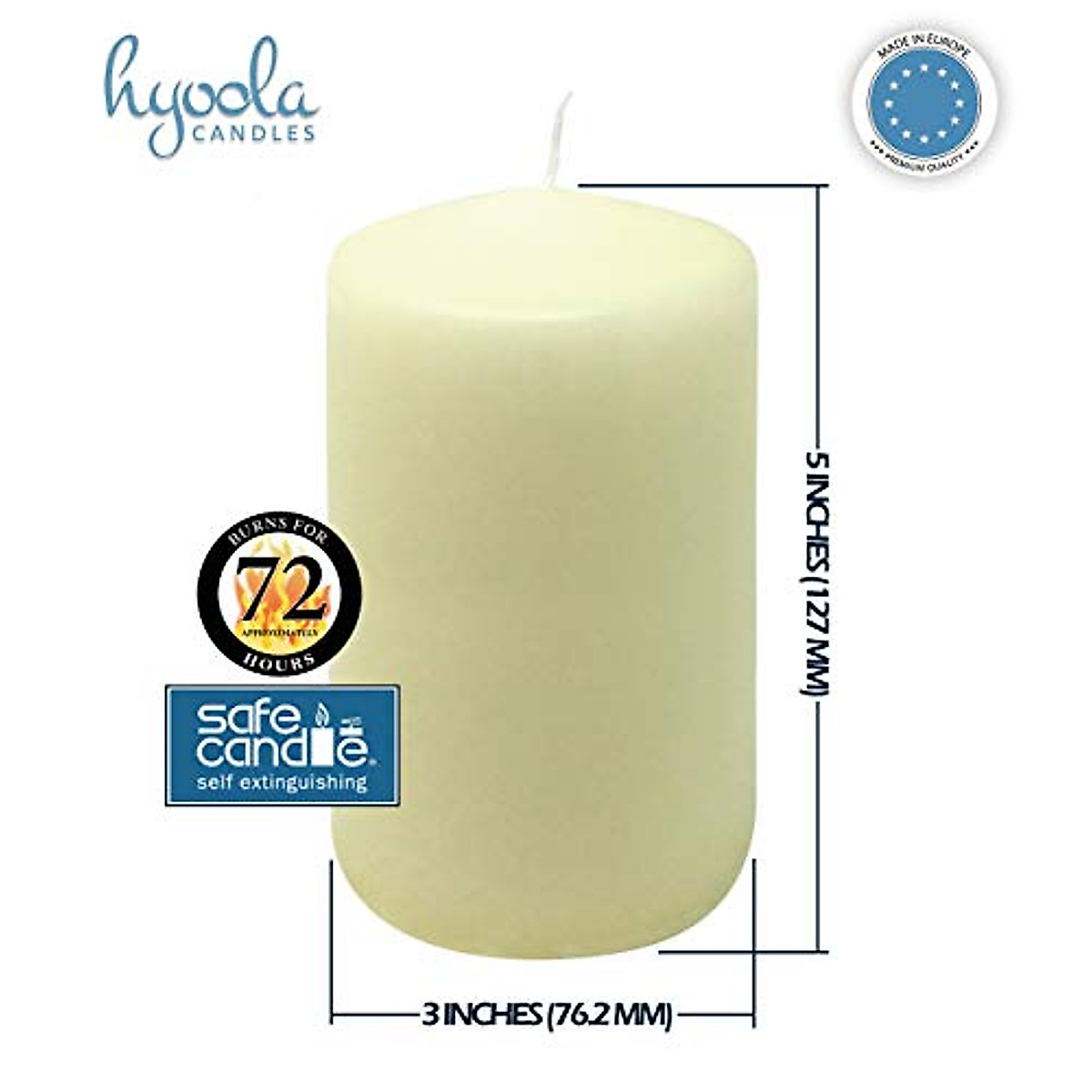 Hyoola Ivory Pillar Candles 3x5 Inch - Unscented Pillar Candles - 6-Pack - European Made