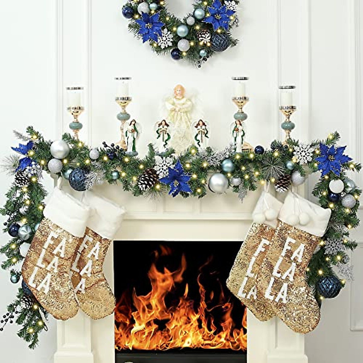 WBHome Pre-lit 9 Feet/108 Inch Christmas Garland, Navy Blue & Silver Lighted Garland with 50 LED Lights for Indoor Outdoor Xmas Decor Holiday Decorations, Battery Operated (Batteries NOT Included)