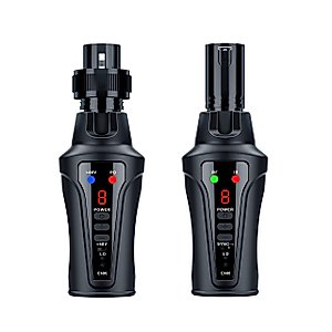 KIMAFUN UHF Wireless Microphone System XLR Mic Adapter 16 Channels Audio Transmitter and Receiver for Dynamic Mic, 48V Phantom Power for Condenser Mic, Compatible with Audio Mixer PA Speaker(XLR Plug)