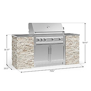 NewAge Products Signature Series 6 Piece Outdoor Kitchen Cabinet Set, Stainless Steel 5-Burner BBQ Liquid Propane Gas Grill, Compact Family Patio Barbecue Grilling Set, Ivory Travertine, 68580