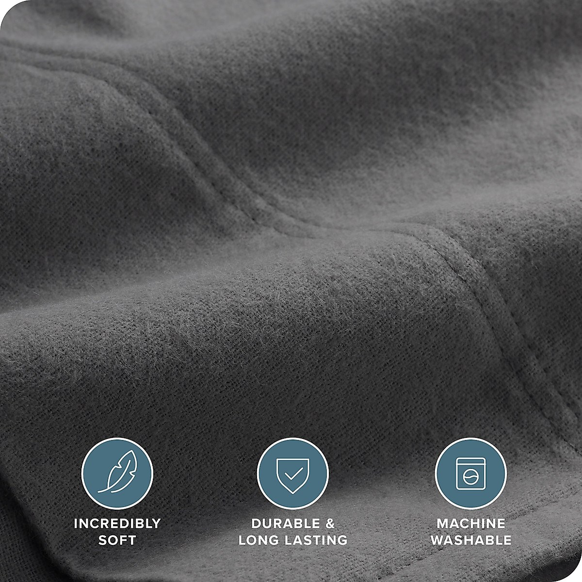 Bare Home Velvety Soft & Cozy Flannel Pillowcases (Set of 2) - Double Brushed Heavyweight 100% Cotton - Grey