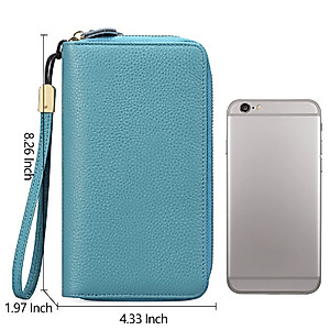 SENDEFN Leather Women Wallet RFID Blocking Zipper Around Phone Holder Clutch Wristlet Large Capacity