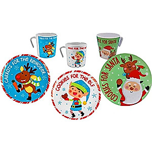 Cookies For Santa Plate and Mug Set: Elf, Reindeer and Santa Designs Melamine Wares (6, Elf-Reindeer)