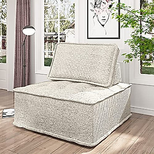 Horgaeo Modular Sectional Sofa, Single Seat Armless Floor Sofa, Comfy Floor Couch with Removable Back Cushion for Living Room/Small Space/Office/Apartment Resting, 1PCS (Beige)