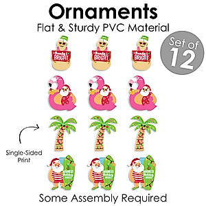 Big Dot of Happiness Tropical Christmas - Beach Santa Holiday Decorations - Christmas Tree Ornaments - Set of 12