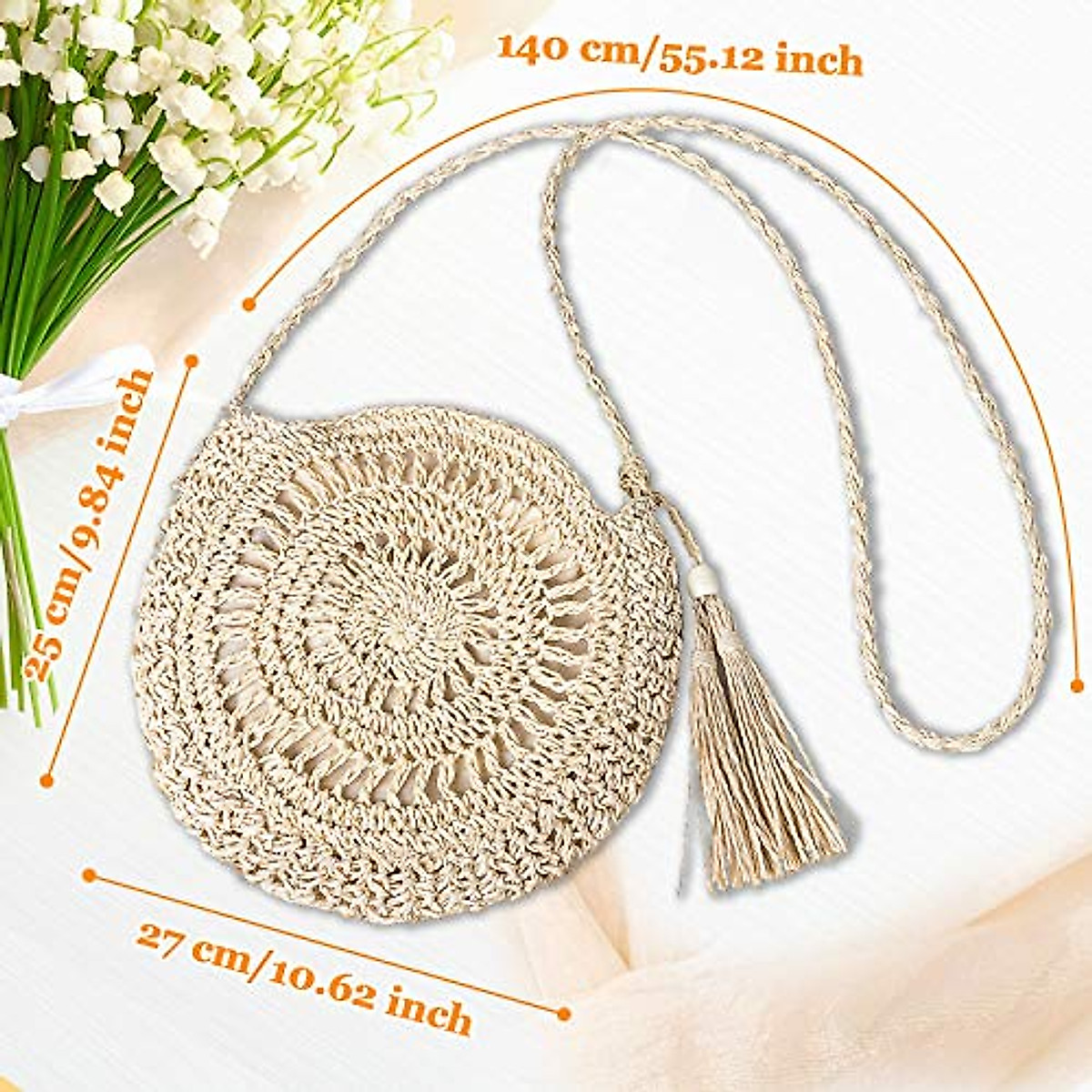 Straw Shoulder Bag, Kadell Women Handmade Summer Beach Crossbody Bag, for Travel Outing Dating Outgoing, for Girls Ladies Women, comes with tassels, Beige