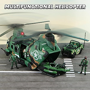 JOYIN 10-in-1 Military Helicopter Toys Set with Light, Sound, Trucks, Boat, Bike, Army Men, Weapons - Kids Gifts