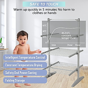TRAGLO Heated Drying Rack Folding Electric Clothes Drying Rack Collapsible Laundry Drying Rack Free-Standing Heating Garment Dryer Towel Rail Space Saving for Home Indoor Outdoor