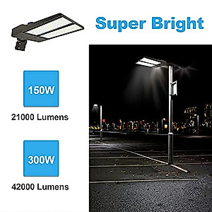 300W LED Parking Lot Light, 42,000LM 5000K ETL Certified 0-10V Dimmable LED Shoebox Light, with Dusk to Dawn Photocell, Slip Fitter, LED Street Light for Commercial Street Area, Parking Area(Brown)