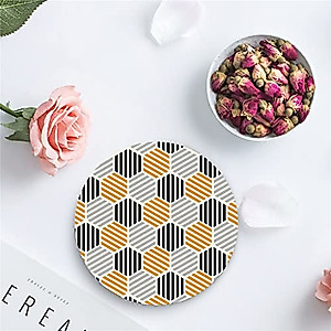 QUANJJ Art Hexagon Stripes Coasters Ceramic Set Round Absorbent Drink Coaster Coffee Tea Cup Placemats Table Mat (Color : D, Size : 6pcs)