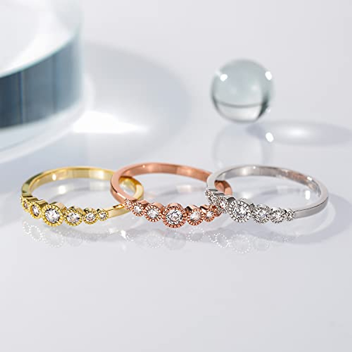 SHINYSO Wedding Band for Women Round CZ Cubic Zirconia Stacking Eternity Engagement Ring Gold Size 6