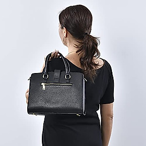 Shop LC Women Black & Brown Snake Skin Print Leather Convertible Tote Bag with Zipper Closure Detachable Strap Handbag