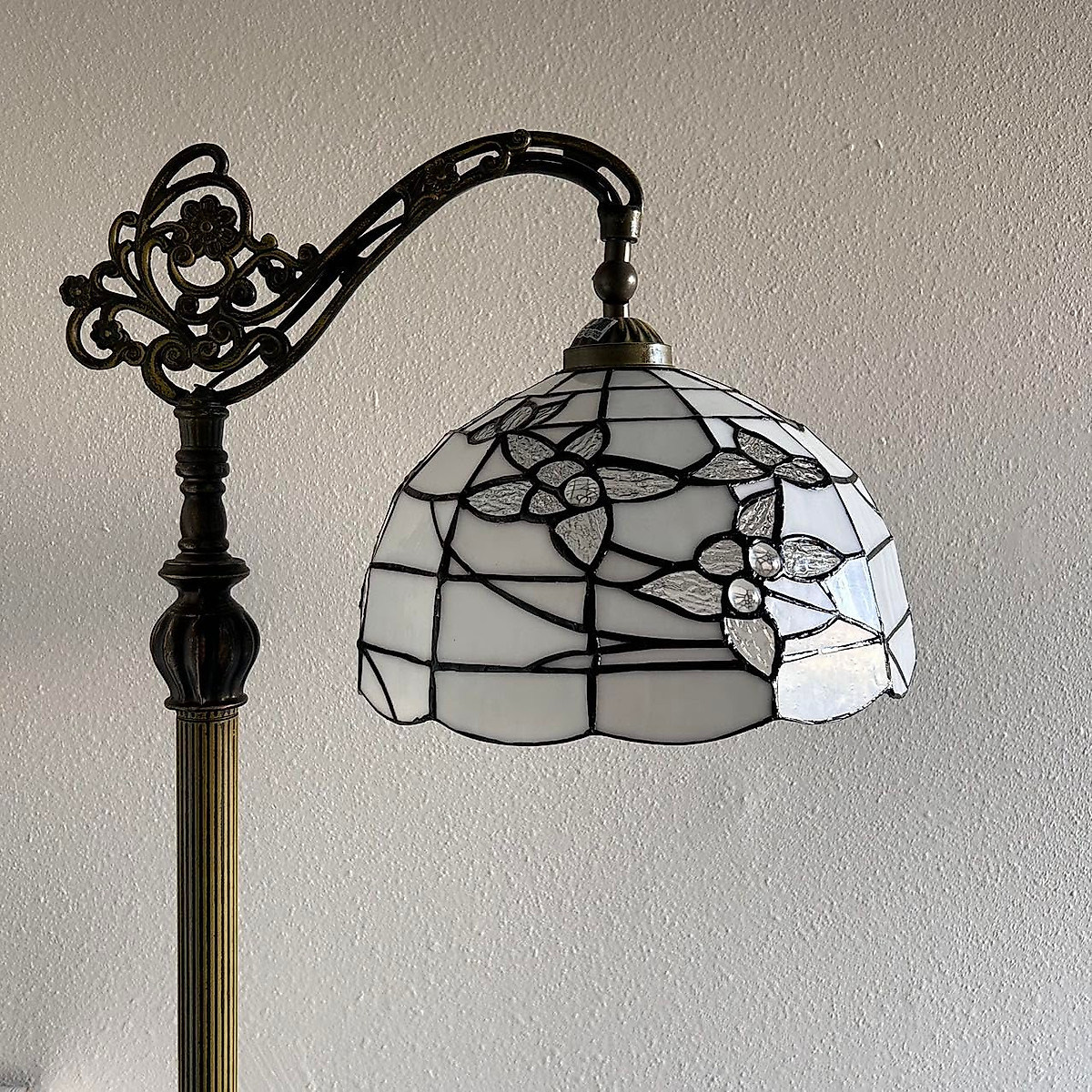 enjoy decor lamps Tiffany Floor Lamp White Stained Glass Flowers LED Bulb Included Gooseneck Adjustable Corner Standing Reading Light for Living Room Bedroom 20" W*12" D*63" H