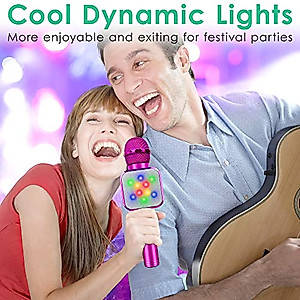 KIDWILL Wireless Bluetooth Karaoke Microphone for Kids, 5-in-1 Portable Handheld Karaoke Mic Speaker Player Recorder with LED Lights for Kids Girls Boys Teens Birthday (1818-Hot Pink)