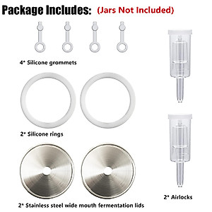 laffeya Fermentation Lids, Fermentation Kit- 2 Mason Jars Fermenting Lids, 2 Airlocks for Fermenting, 4 Grommets, Fermentation Kit for Making Hot Sauce Pickle Kombucha (Jars Not Included)