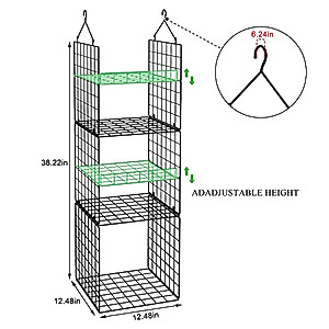 Yociyoga 5 Tier Closet Organizers and Storager, Adjustable Hanging Shelf Metal Wire Wardrobe Basket with 2 Sturdy Hooks for Bedroom, Livingroom (Black)