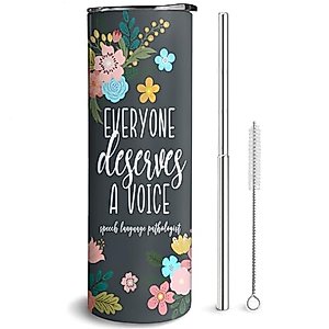 Mosdeim Speech Pathologist Gifts SLP Tumbler 20 oz Travel Coffee Mug Skinny Tumblers with Lid and Straw Stainless Steel Insulated Coffee Cups Speech Language Pathology Therapist Gifts