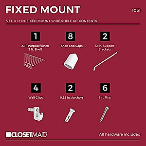 ClosetMaid Wire Shelf Kit with Hardware, 3 Ft. Wide, for Pantry, Closet, Laundry, Utility Storage, White Vinyl Finish