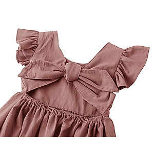 lymanchi Girl Cotton Linen Ruffle Halter Backless Princess Dress Infant Comfy Playwear 823 Dark Pink 120