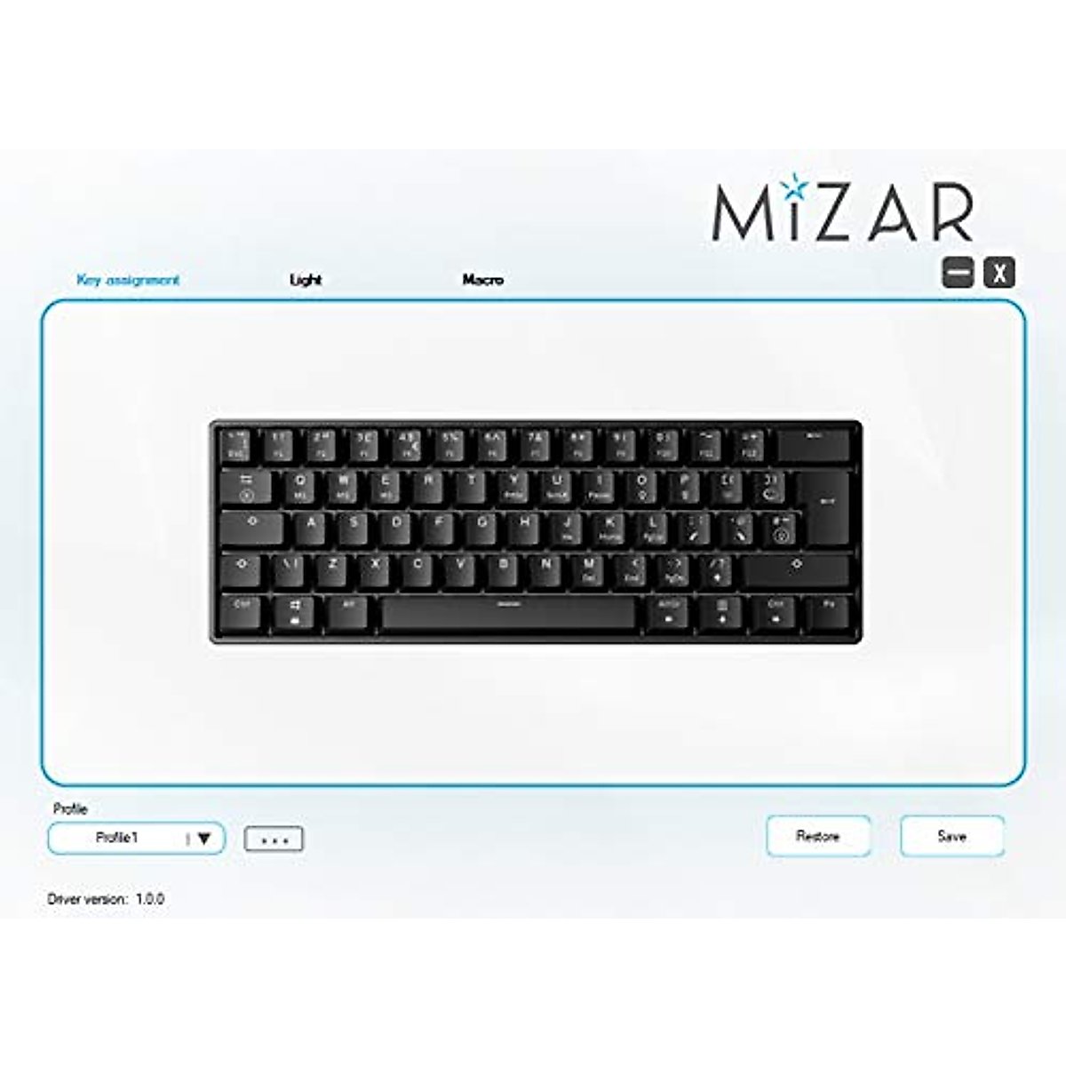 Mizar MZ60 Luna Mechanical Gaming Keyboard | 60% Keyboard 62 Key ANSI US Layout | RGB LED Backlit | Anti Ghosting NKRO | Progammable Macro Keys | Hotswap Gateron Optical Blue Switches | White